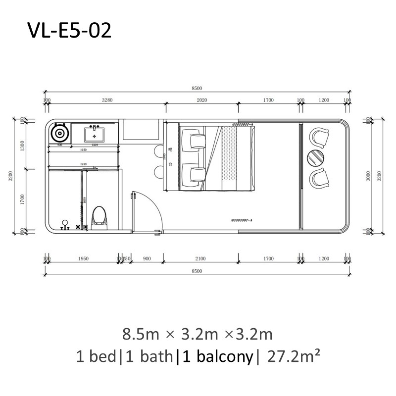 VOLFERDA E5 with 2 beds 1 bath and 1 balcony Volferda space capsule house